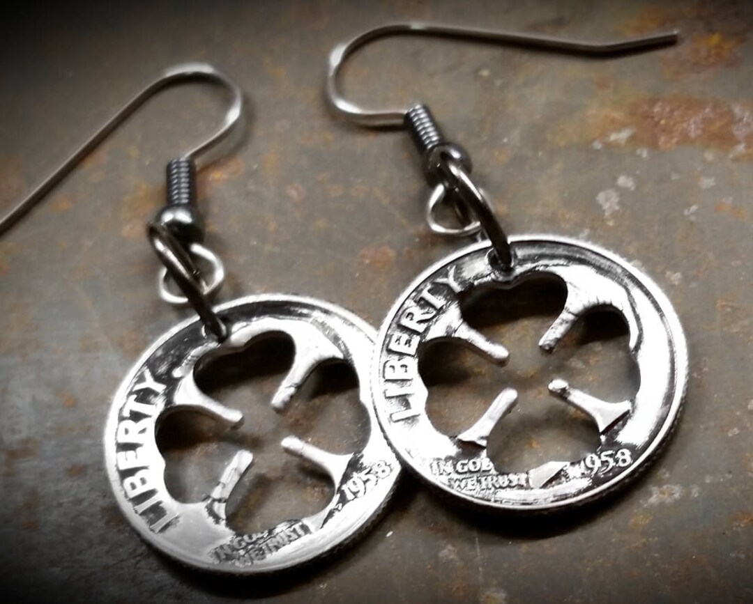 68th Birthday 1958 Dime Four Leaf Clover Earrings 68th Anniversary ...