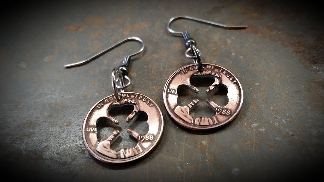 St. Patricks Day Gift Lucky Penny Four Leaf Clover Earrings ...