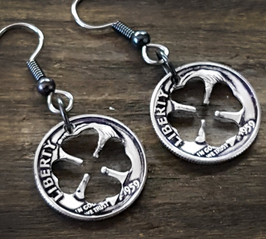 1959 66th Birthday Lucky Dime Four Leaf Clover Silver Earrings 66th ...