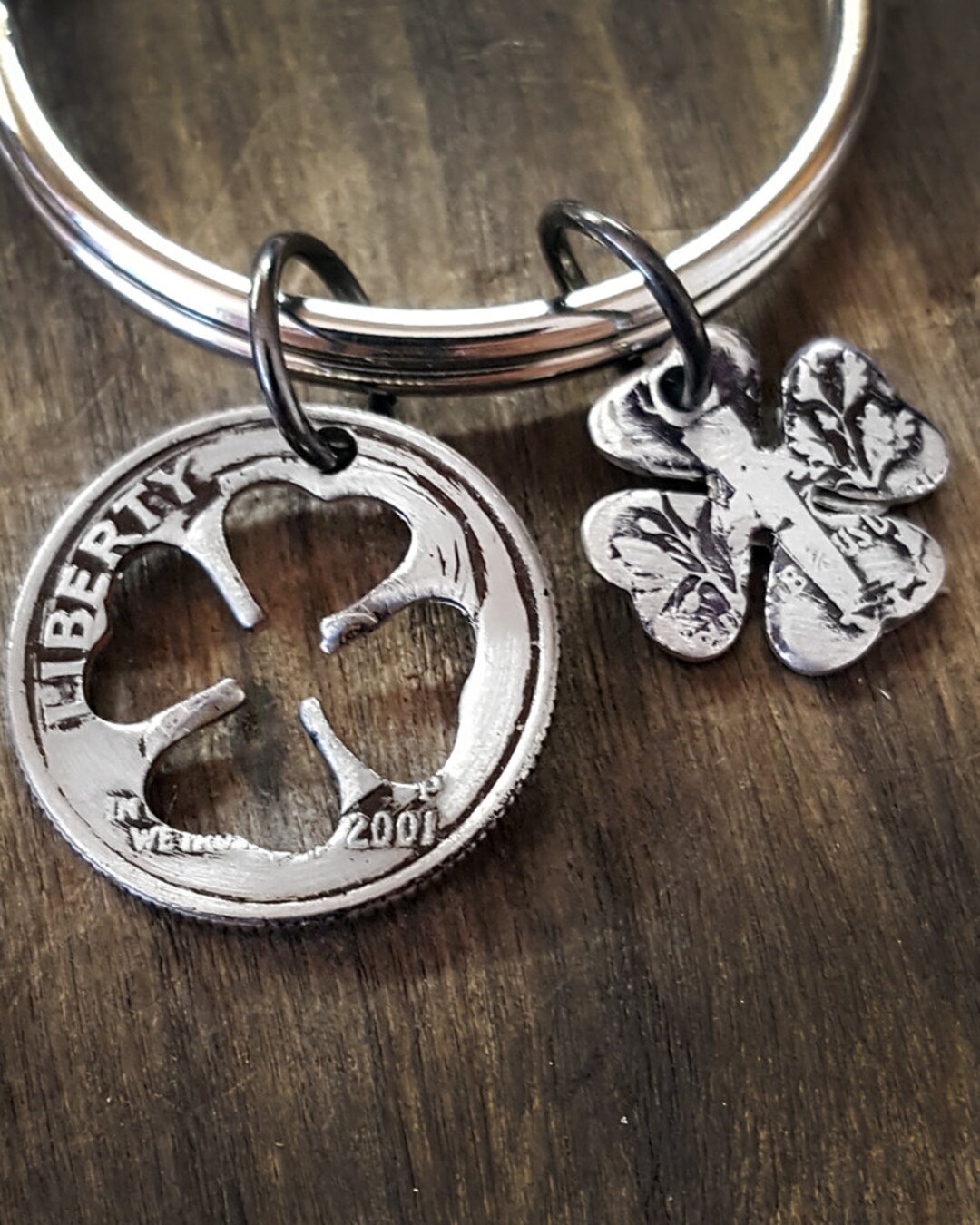 25th Birthday 2001 Lucky Dime Four Leaf Clover Keychain 25th ...
