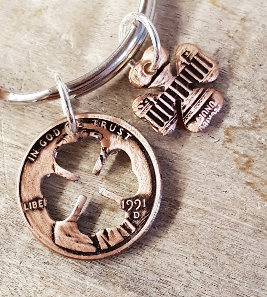 1991 33rd Birthday Lucky Penny Four Leaf Clover Keychain 33rd ...