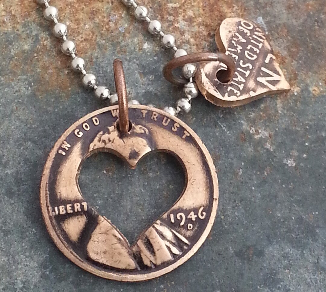 78th 1946 Birthday Penny Heart Necklace Hand Crafted From a 1946 Penny ...
