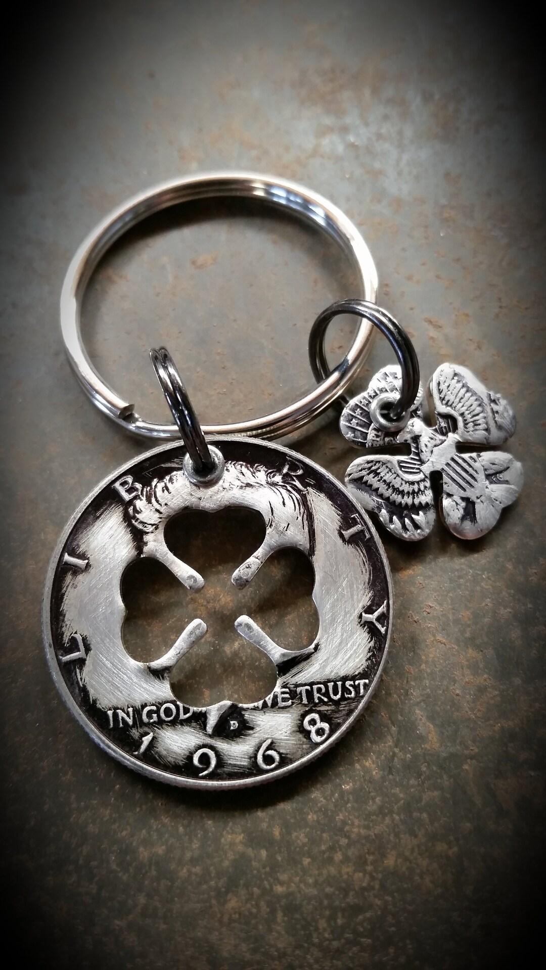 56th Birthday 1968 Four Leaf Clover Key Chain Made From a 1968 Half ...