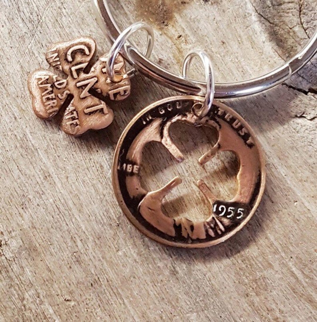 70th Birthday Gift 1955 Lucky Penny Four Leaf Clover Key Chain St ...