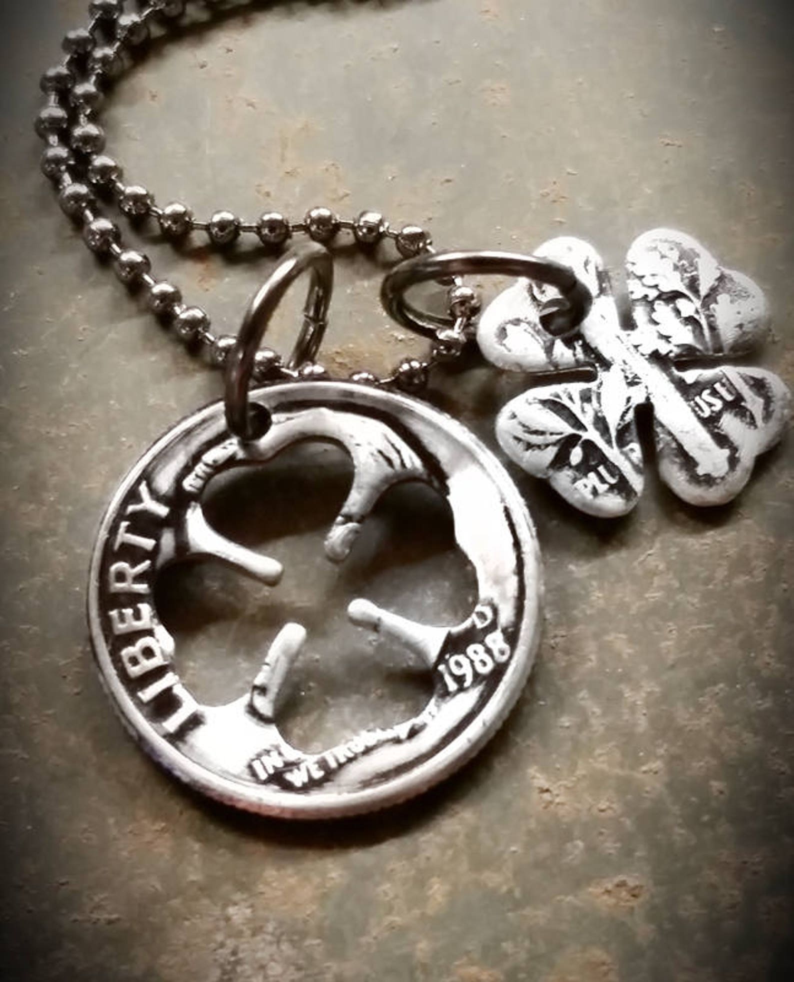 1988 37th Birthday Dime Four Leaf Clover Necklace 37th Anniversary St ...
