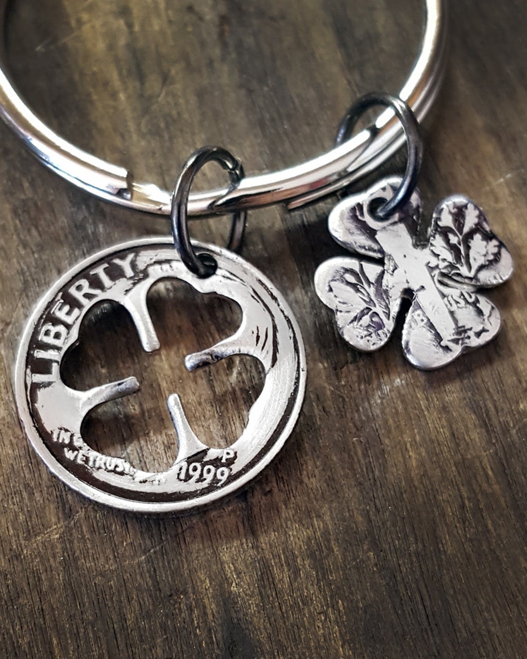 25th Birthday 1999 Lucky Dime Four Leaf Clover Keychain 25th ...