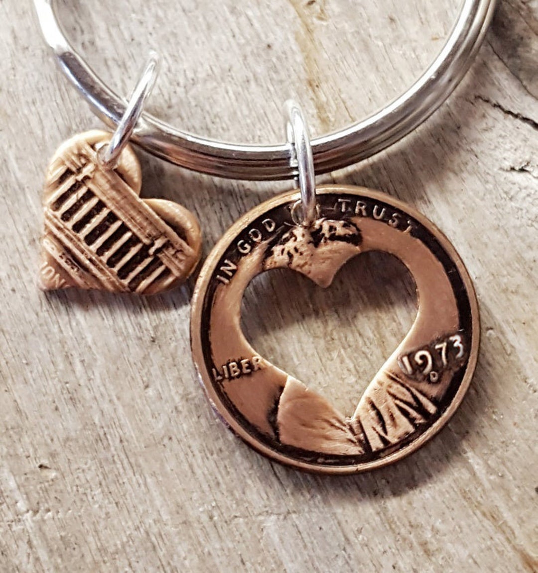 1973 50th Birthday Penny Heart Keychain 50th Anniversary 50th - Etsy