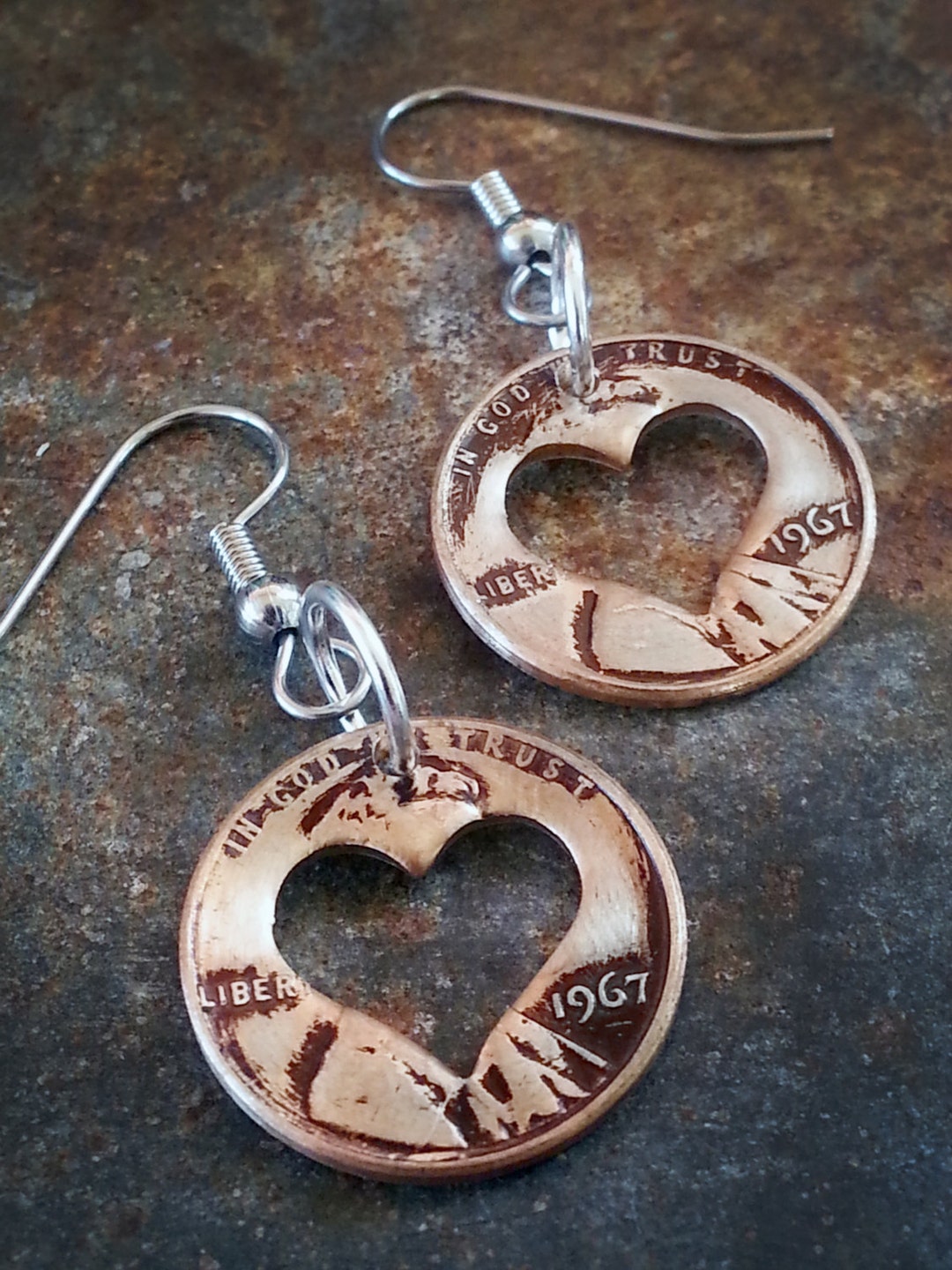 1967 58th Birthday Penny Heart Earrings 58th Anniversary 58th Birthday ...