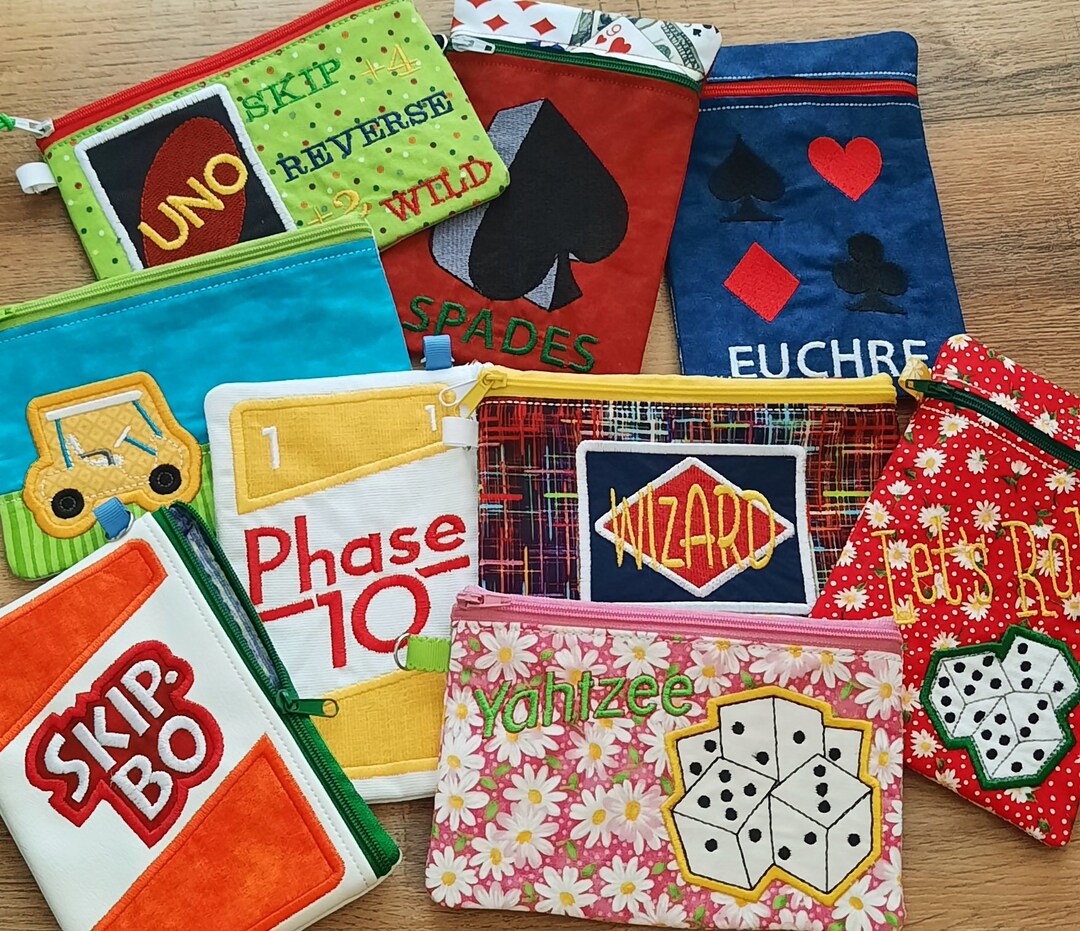 Embroidered Games Bag Phase 10 Skip Bo Uno Wizard Golf Bunco Yahtzee ...