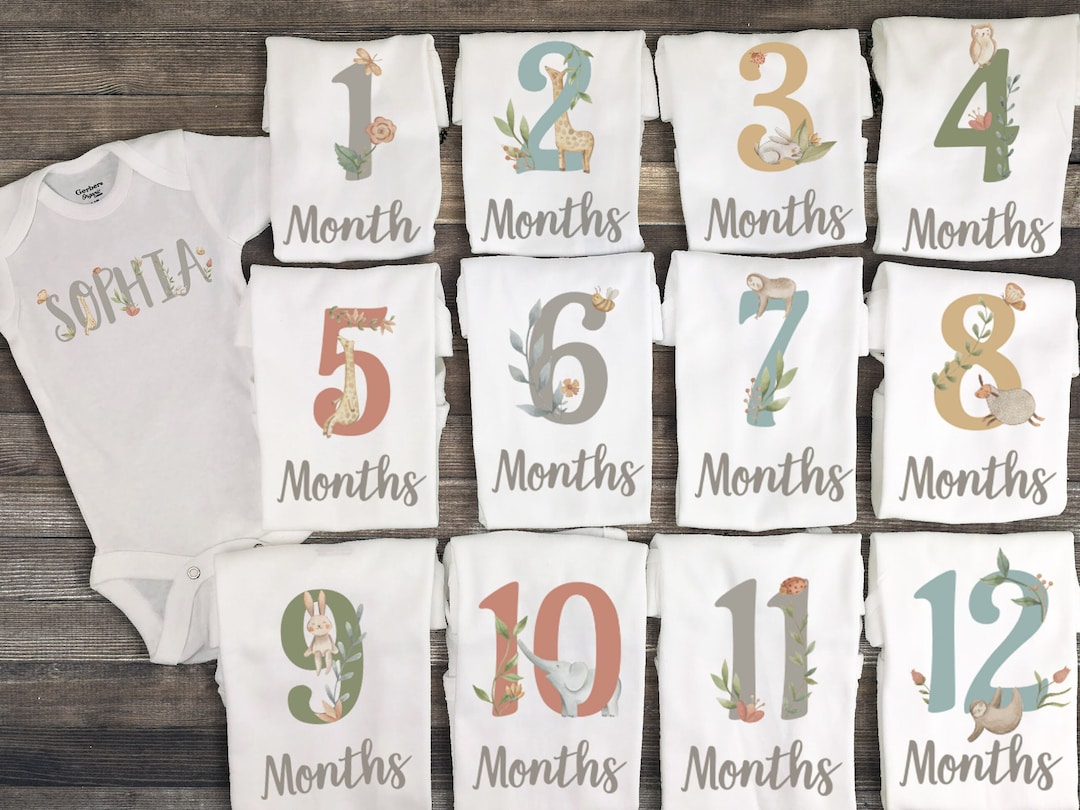 Monthly Onesies, Milestone Onesies, 12 Month Milestone Shirts, Digital ...