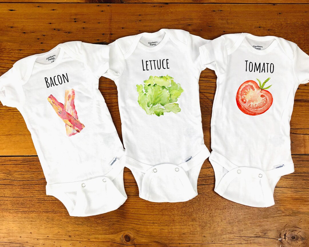 Bacon Lettuce and Tomato Triplet Onesies, BLT Baby Onesies, Funny ...