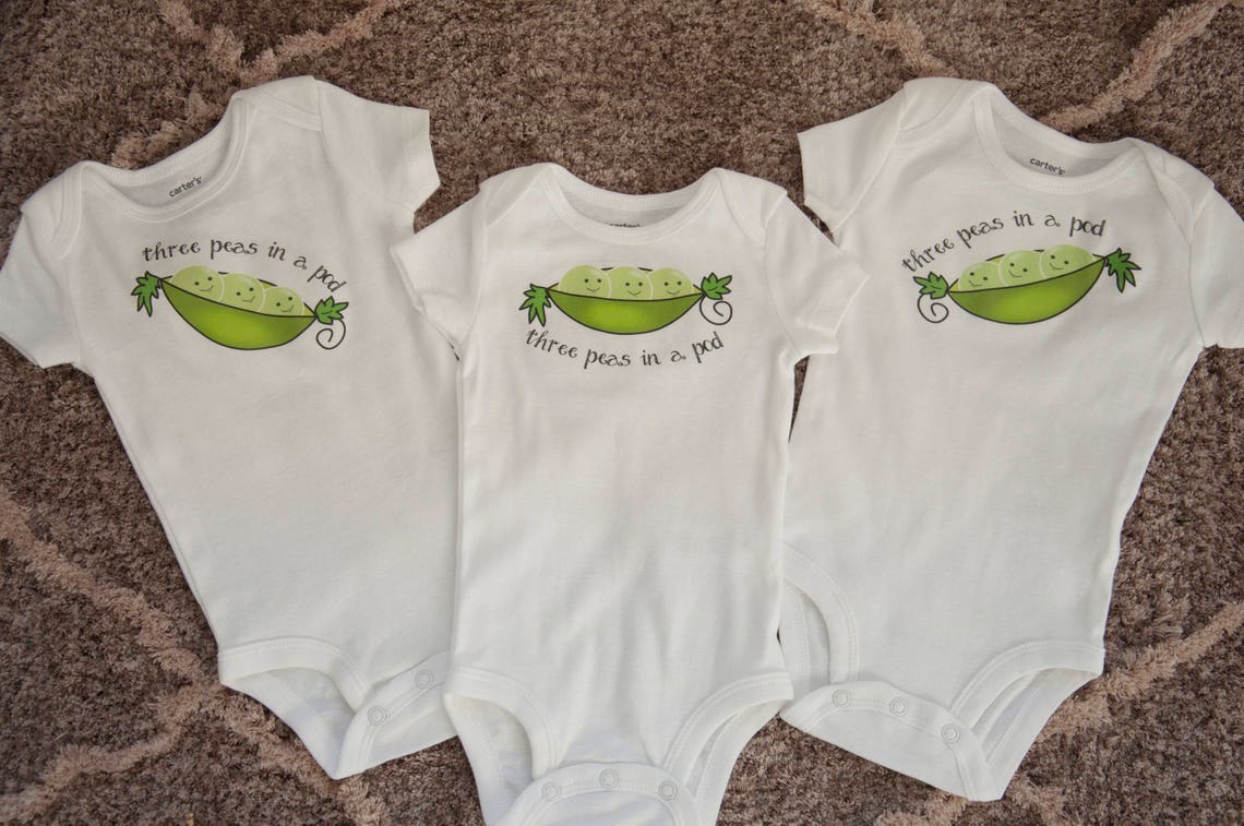 Three Peas in a Pod Triplet Clothing Baby Bodysuits Set of 3 Great ...