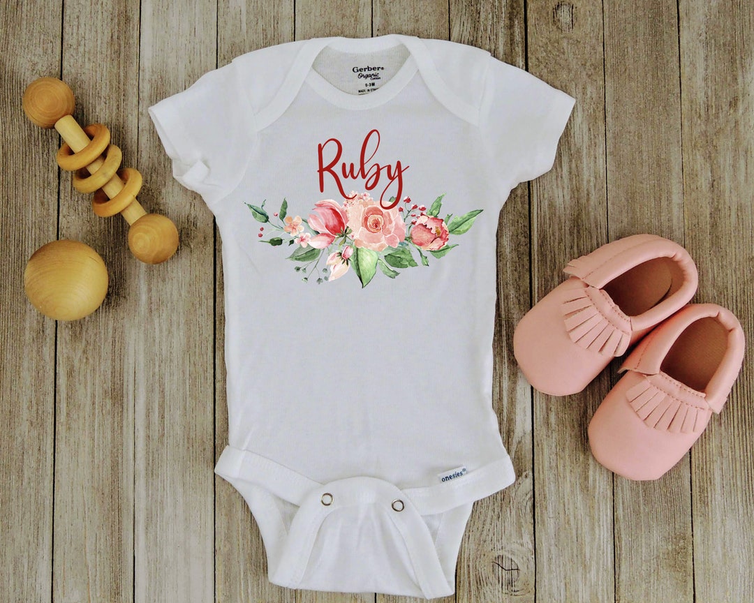 Flower Name Custom Onesie, Rose Wreath Baby Girl Custom Gift, Cute Baby ...