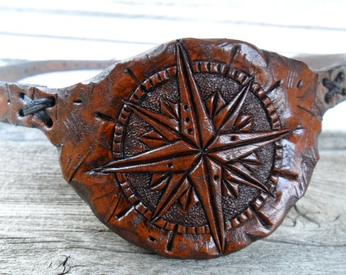 Custom Handmade Distressed Leather Eye Patch, Tooled Compass Rose ...