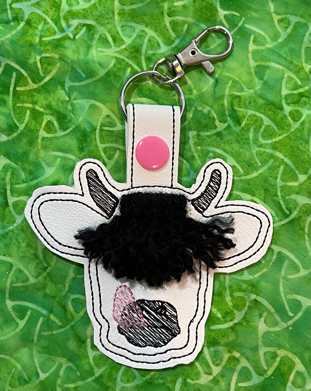 Highland Cow Key Chain, Embroidered Mini Cow Head, Farm Animal Lover ...