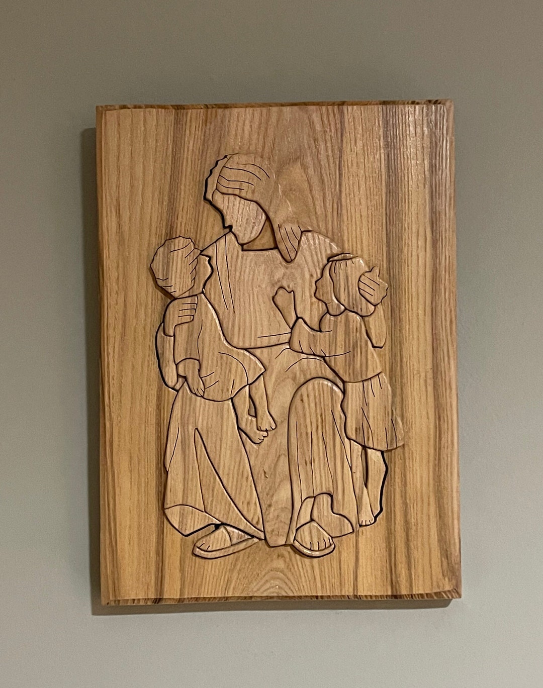 Hand Crafted Oak Intarsia of Jesus With Children - Etsy