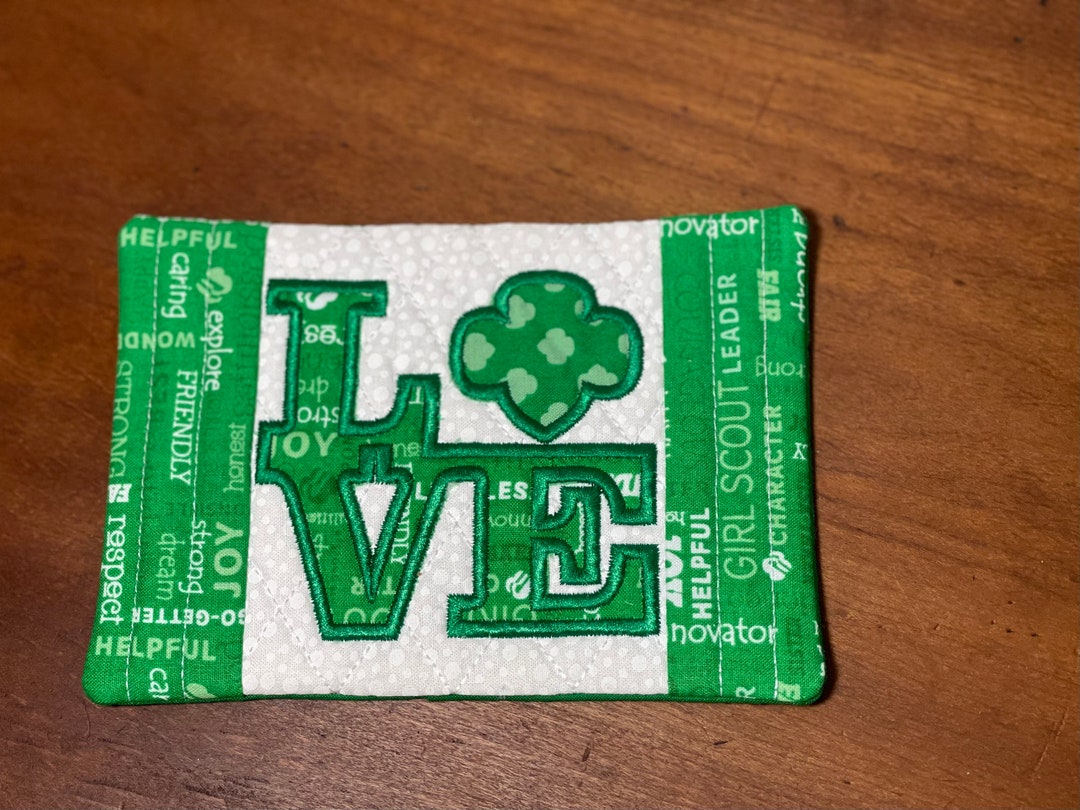 Girl Scout LOVE Trefoil Coaster or Mug Rug, Optional Tray, Quilted ...