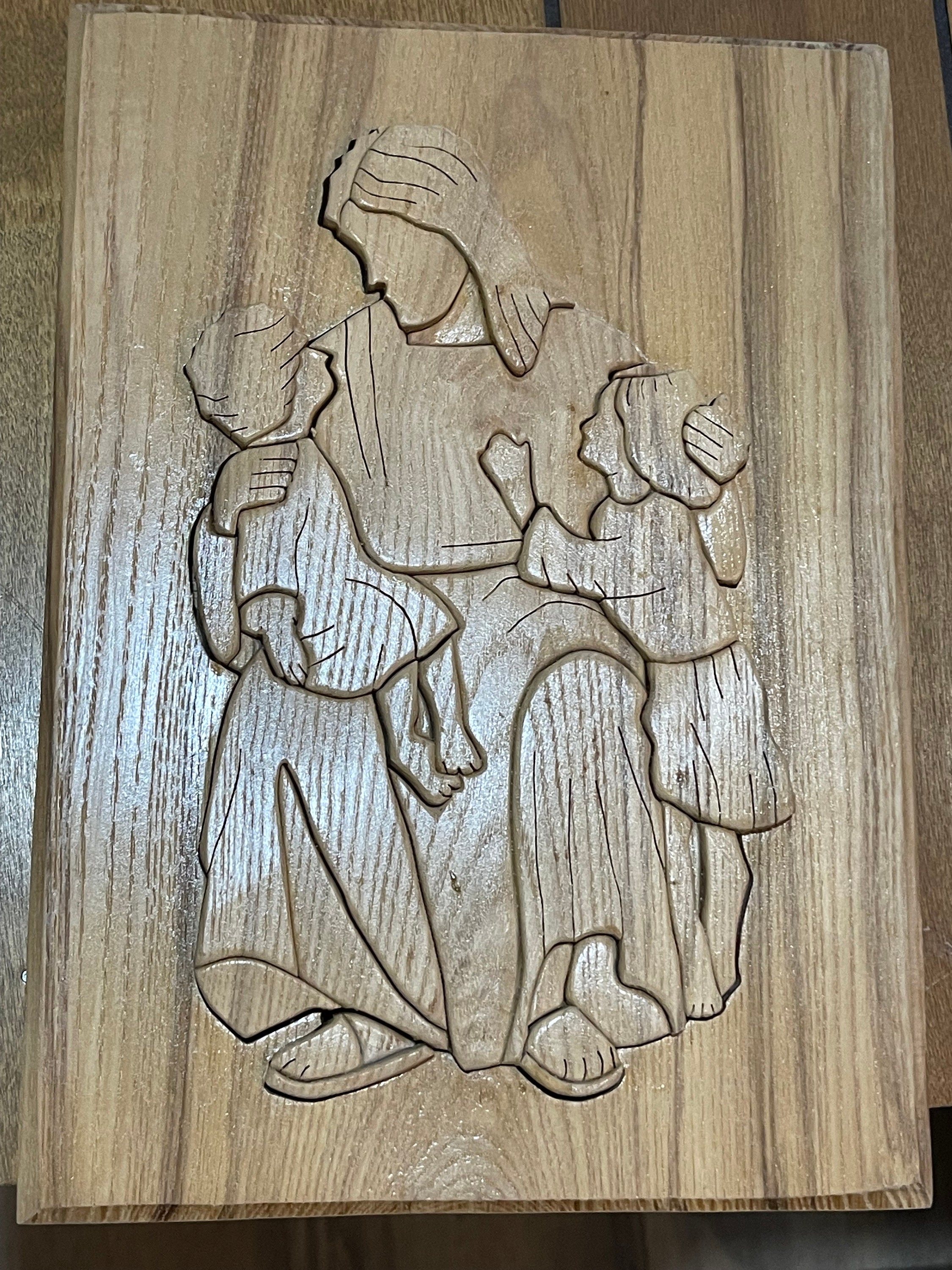 Hand Crafted Oak Intarsia of Jesus With Children - Etsy