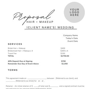 Minimalist Bridal Hair & Makeup Proposal Contract - Etsy