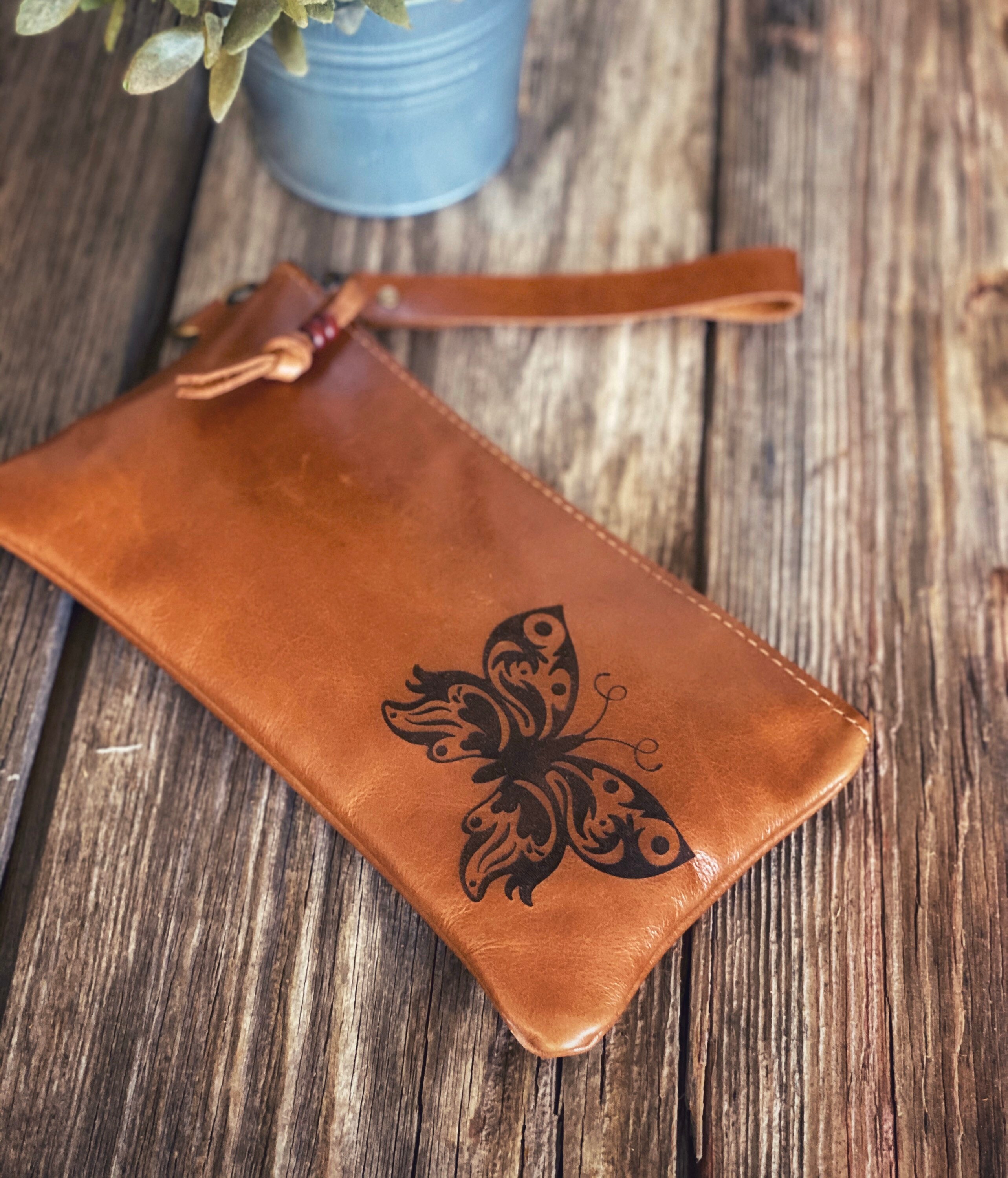 Boho Leather Wristlet Wallet Laser Etched Iphone Wristlet | Etsy