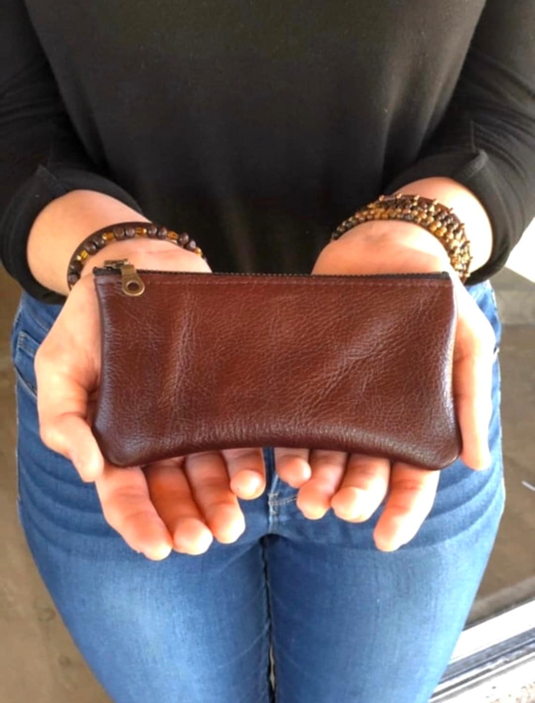 Leather Mini Zippered Pouch, Card Wallet, Mini Clutch, Zippered Pouch ...
