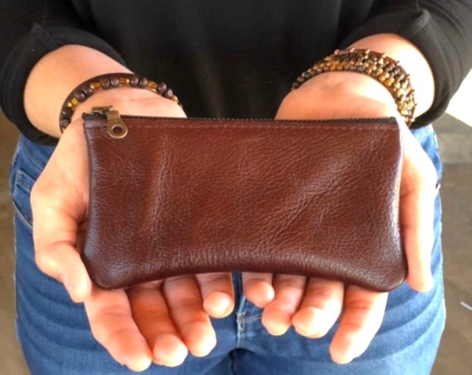 Leather Mini Zippered Pouch, Card Wallet, Mini Clutch, Zippered Pouch ...