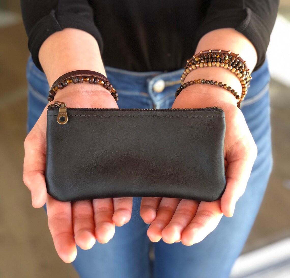 Leather Mini Zippered Pouch Card Wallet Mini Clutch | Etsy