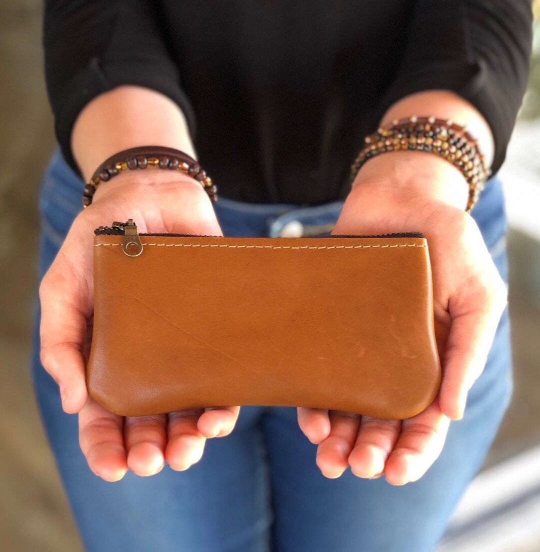 Leather Mini Zippered Pouch, Card Wallet, Mini Clutch, Zippered Pouch ...