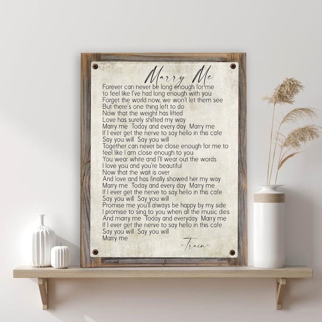 Marry Me Lyrics Metal Print on Reclaimed Wood Frame-first Dance Song ...