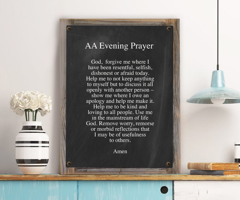 AA Evening Prayer on Metal Print on Reclaimed Wood Frame-recovery Wall ...