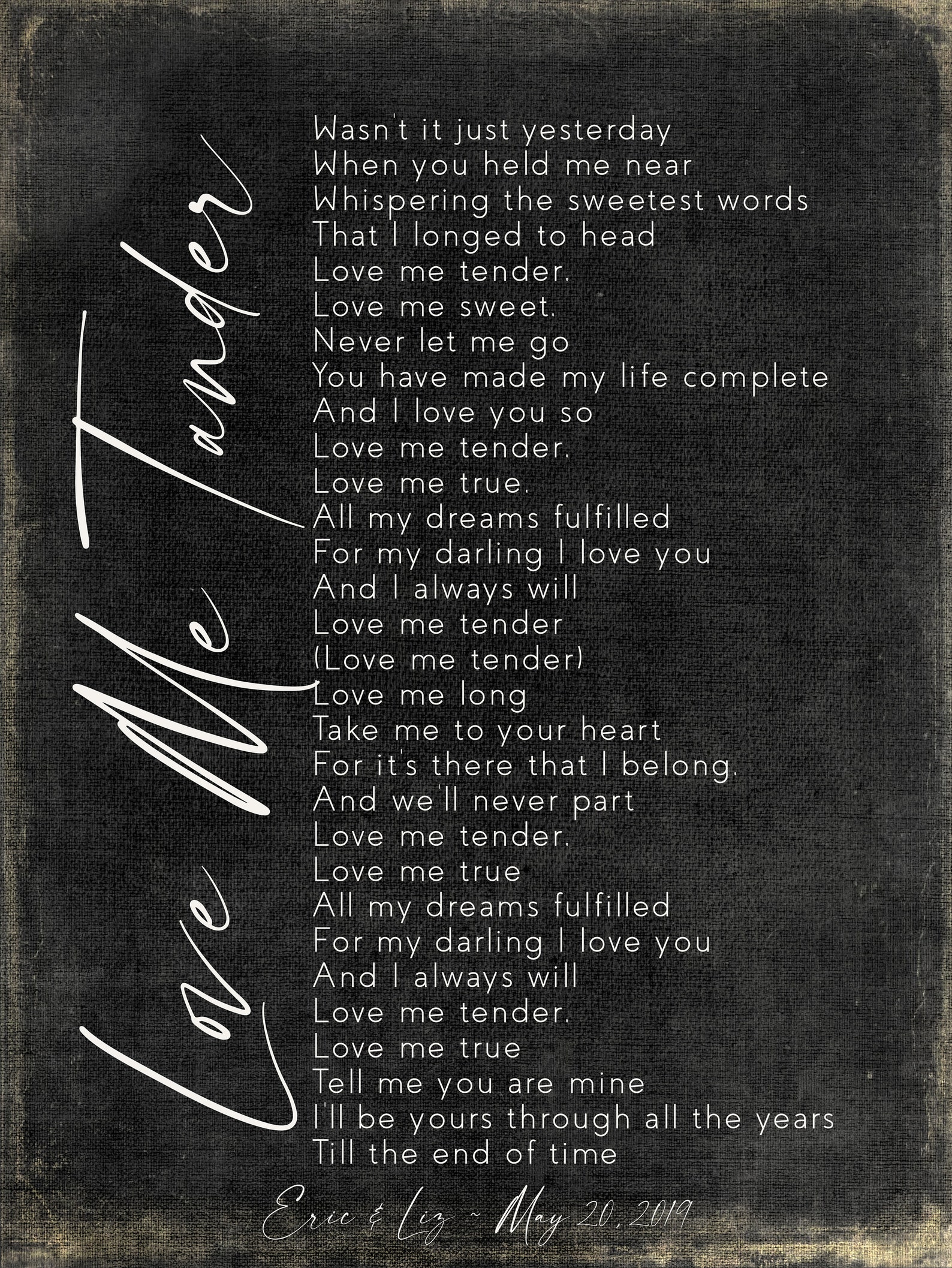 Love Me Tender Song Lyrics on Metal Print on Reclaimed Wood | Etsy