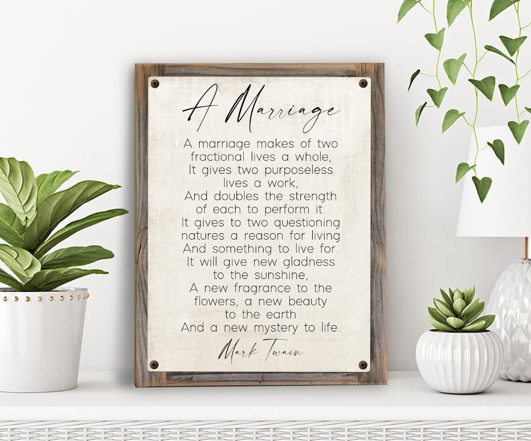 A Marriage Poem on Metal Print on Reclaimed Wood Frame-mark Twain Wall ...