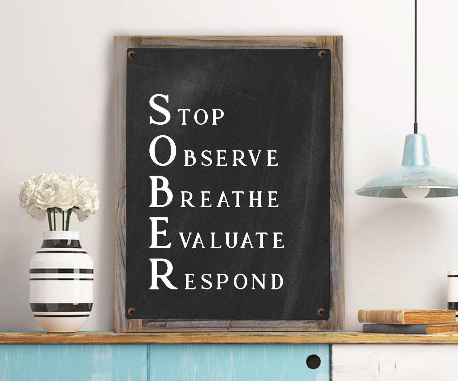 The Word SOBER Acronym Metal Print on Reclaimed Wood Frame-recovery ...