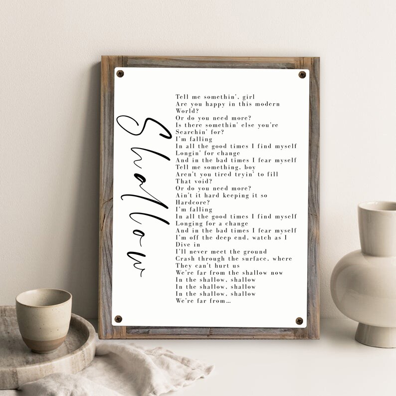 Shallow Song Lyrics on Metal Print on Reclaimed Wooden Frame-a Star is ...