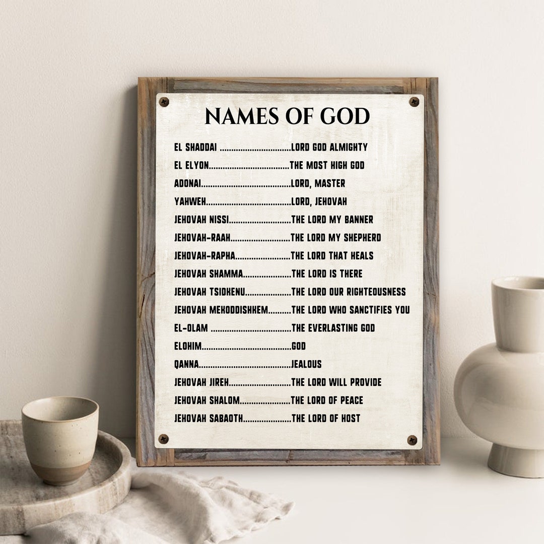 Names of God Vintage Metal Print Mounted on Reclaimed Wood Frame ...