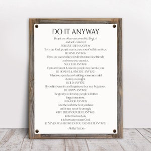 Do It Anyway Metal Print on Reclaimed Wood Frame-mother Theresa Poem ...
