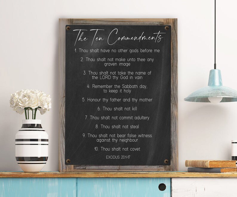 Ten Commandments KJV Metal Print on Reclaimed Wood Frame-exodus 20:1-17 ...