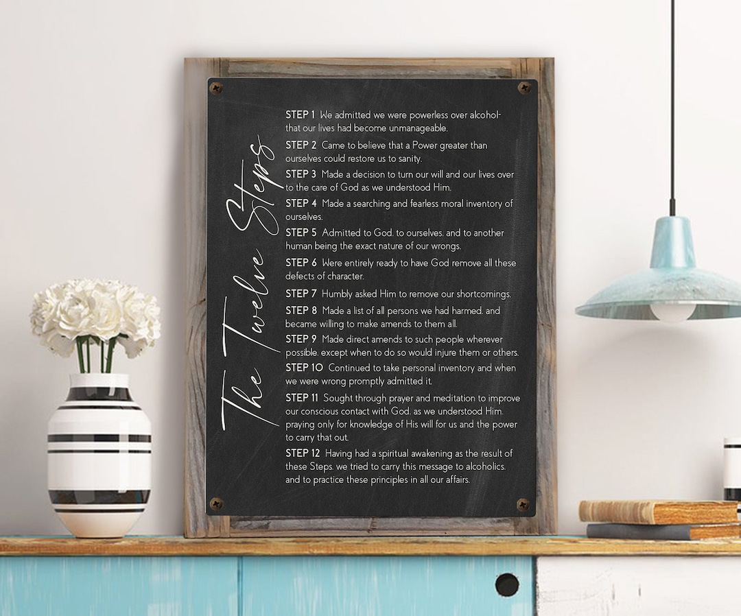 The 12 Steps of AA Metal Print on Reclaimed Wood Frame-recovery Wall ...