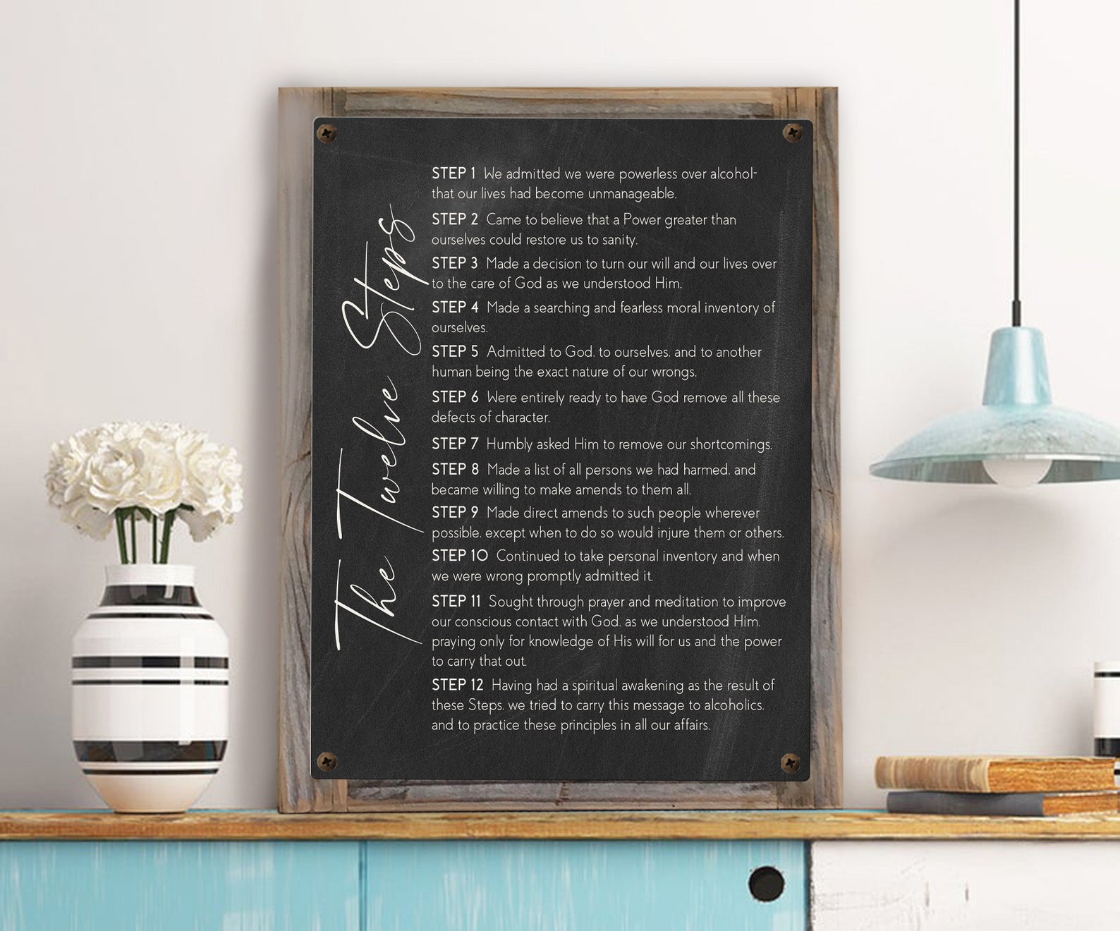 The 12 Steps of AA Metal Print on Reclaimed Wood Frame-recovery Wall ...