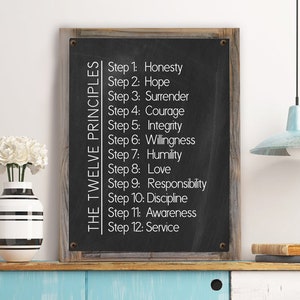 Recovery Sign-12 Principles of 12 Steps Metal Print on Reclaimed Wood ...