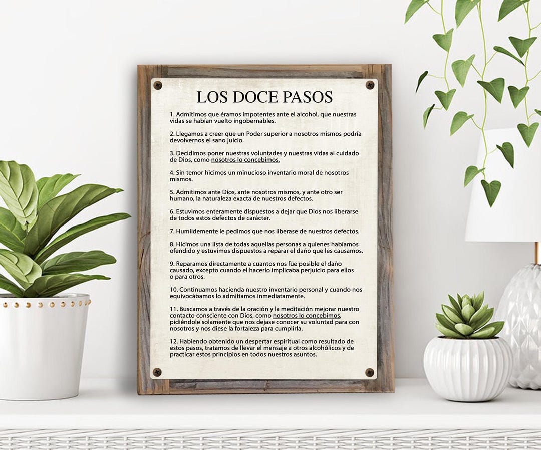The Spanish 12 Steps of AA Metal Print on Reclaimed Wood Frame-recovery ...