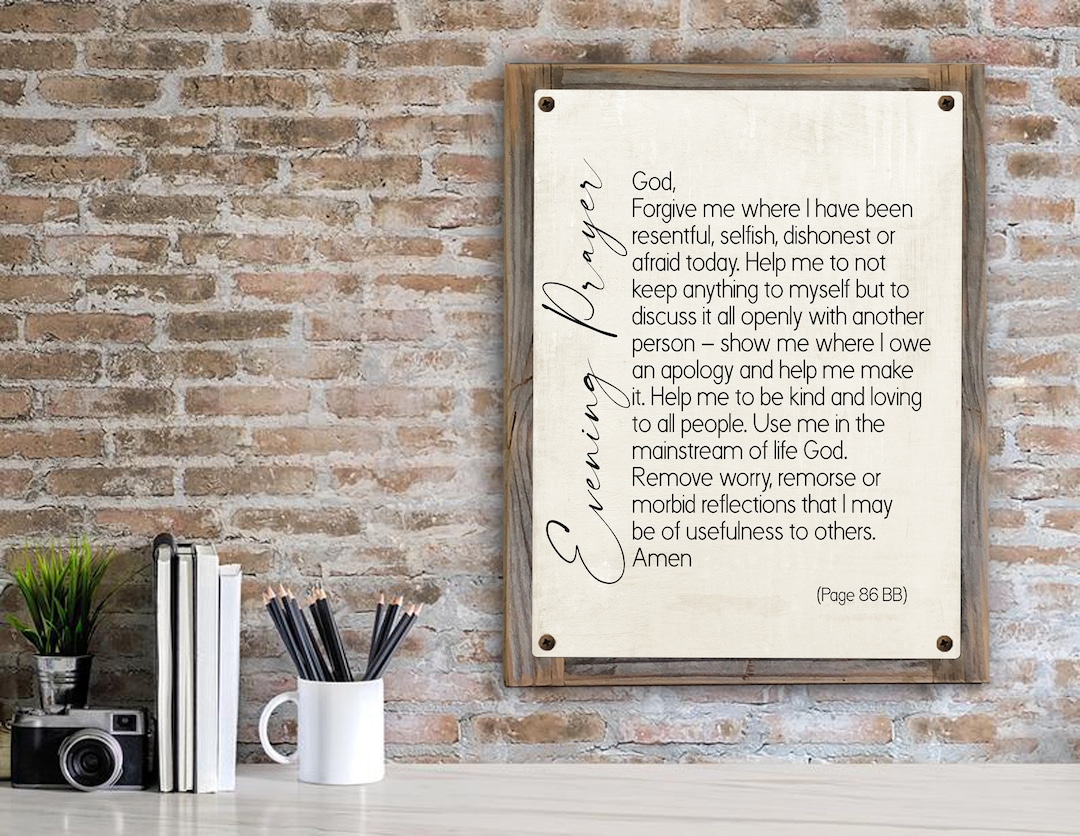 AA Evening Prayer on Metal Print on Reclaimed Wood Frame-recovery Wall ...
