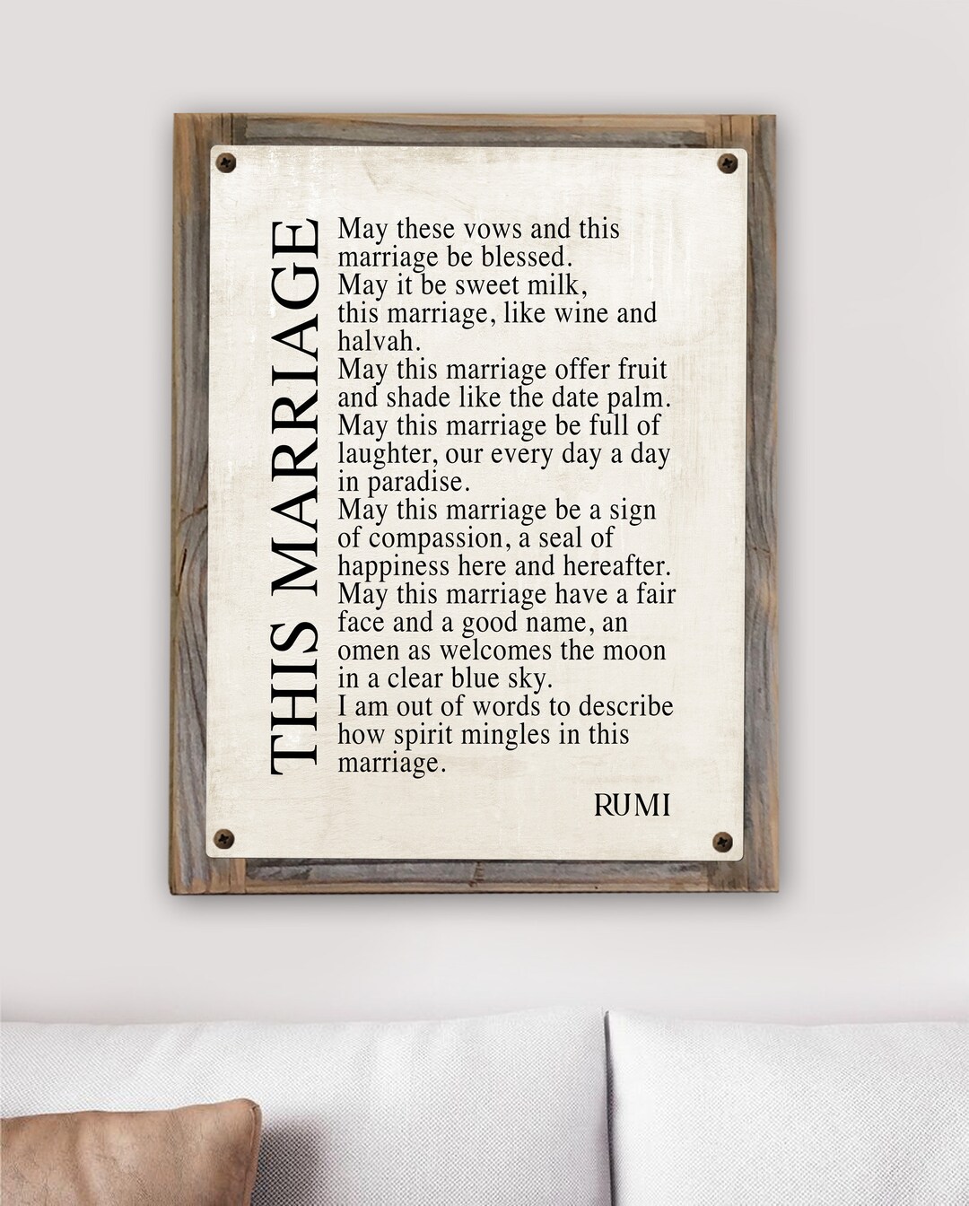 This Marriage. Rumi Poem Metal Print on Reclaimed Wood Frame-rumi ...