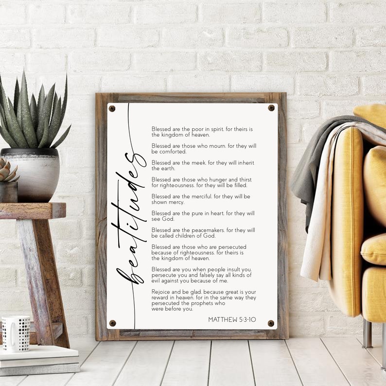 Beatitudes Metal Print on Reclaimed Wood Frame-matthew 5:3-10 ...