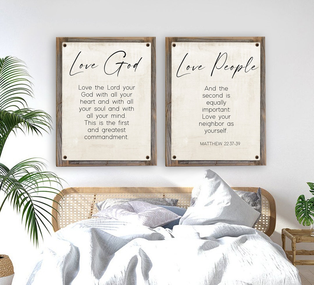 Love God & Love Your Neighbor-set of 2 Metal Print-reclaimed Wood Frame ...