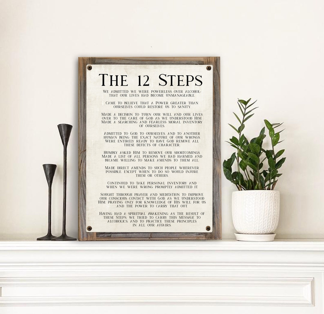 The 12 Steps of Aa-metal Print on Reclaimed Wood Frame-recovery Wall ...