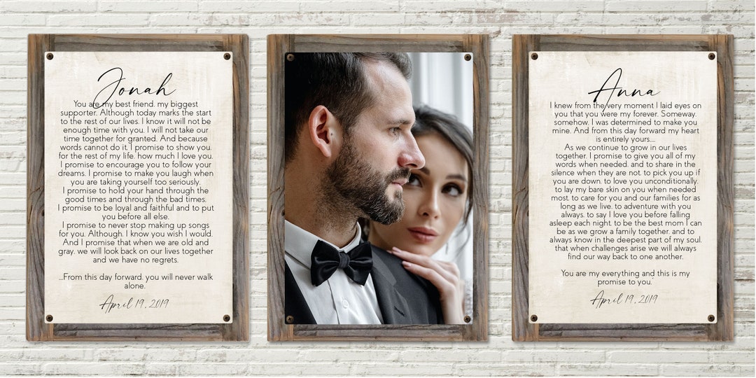 Custom Wedding Vows and Wedding Photo 3 Piece Metal Print Set-on ...