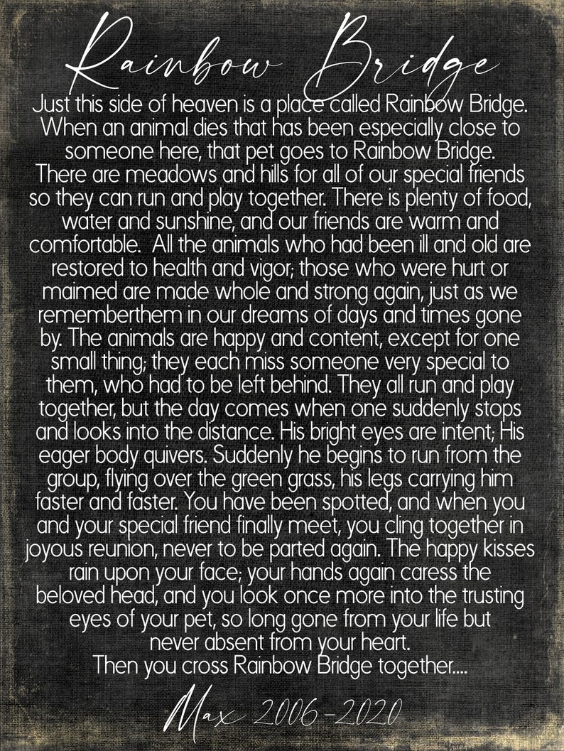 Rainbow Bridge Poem on Metal Print on Reclaimed Wood Frame-rustic Pet ...