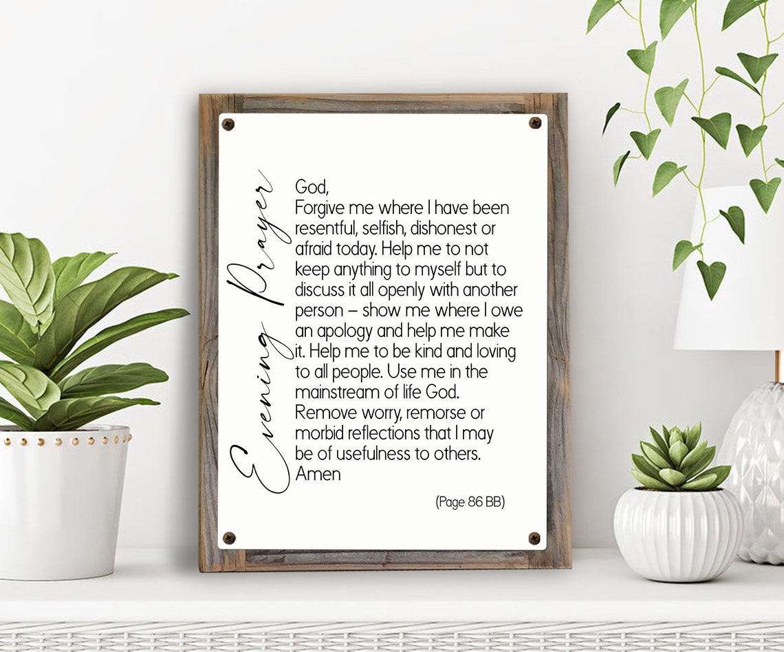 AA Evening Prayer on Metal Print on Reclaimed Wood Frame-recovery Wall ...