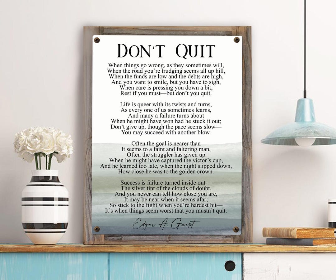 Don't Quit Poem on Metal Print-reclaimed Wood Frame-edgar A. Guest Wall ...